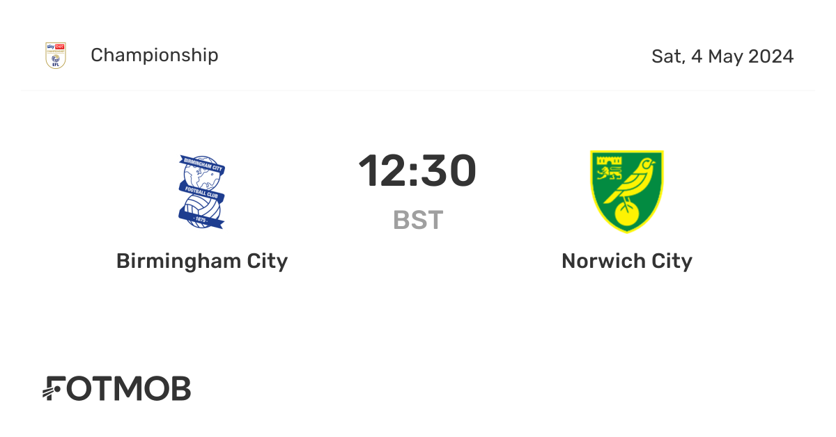 Birmingham City vs Norwich City - live score, predicted lineups and H2H ...