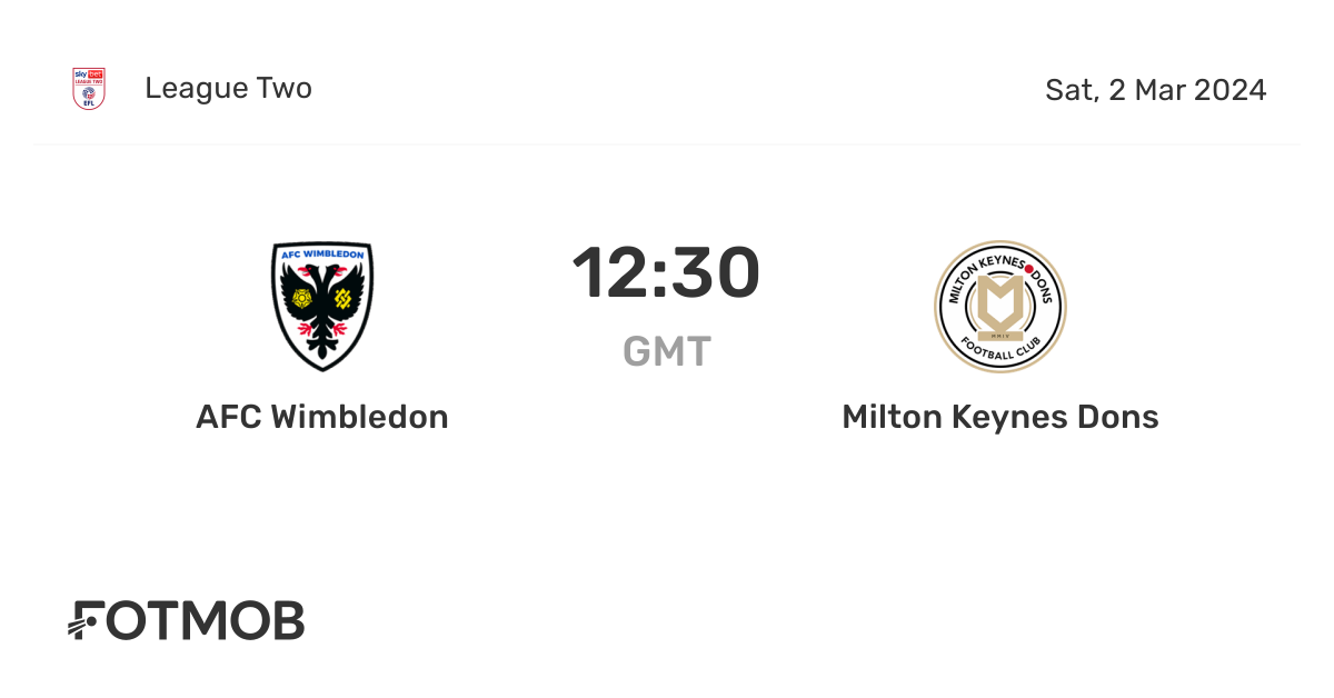 AFC Wimbledon vs Milton Keynes Dons - live score, predicted lineups and H2H stats