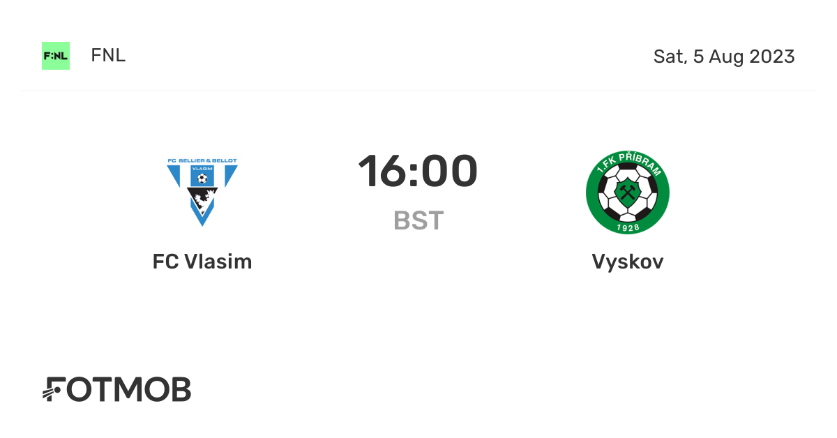 FC Vlasim vs Vyskov - live score, predicted lineups and H2H stats.