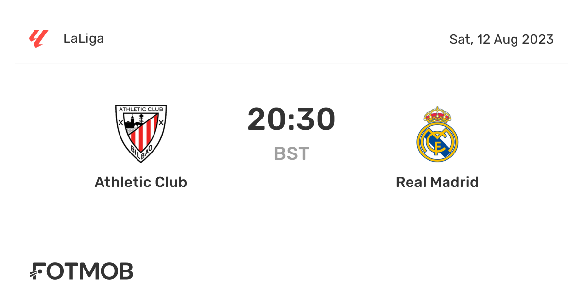 Athletic Club vs Real Madrid - live score, predicted lineups and H2H stats.