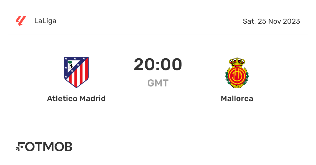 Atlético Madrid 대 Mallorca 실시간 점수 예상 스타팅 라인업 및 H2h 통계