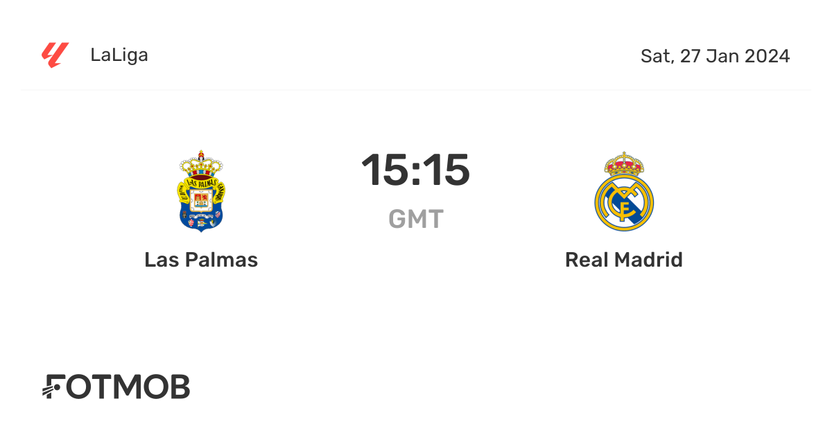 Las Palmas 대 Real Madrid 실시간 점수 예상 스타팅 라인업 및 H2h 통계