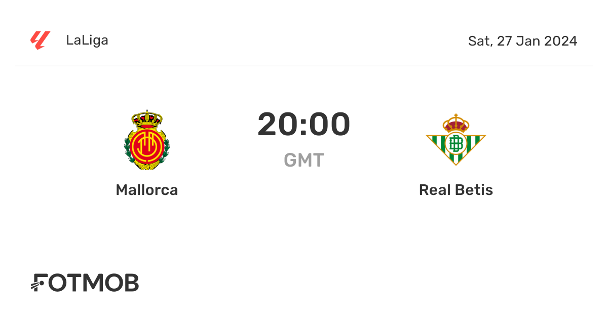 Mallorca 대 Real Betis 실시간 점수 예상 스타팅 라인업 및 H2h 통계