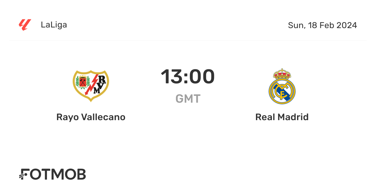Rayo Vallecano 대 Real Madrid 실시간 점수 예상 스타팅 라인업 및 H2h 통계