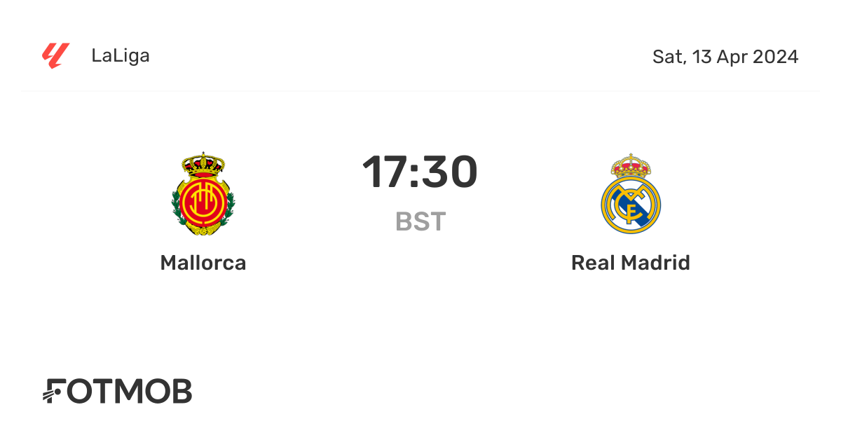 Mallorca 대 Real Madrid 실시간 점수 예상 스타팅 라인업 및 H2h 통계