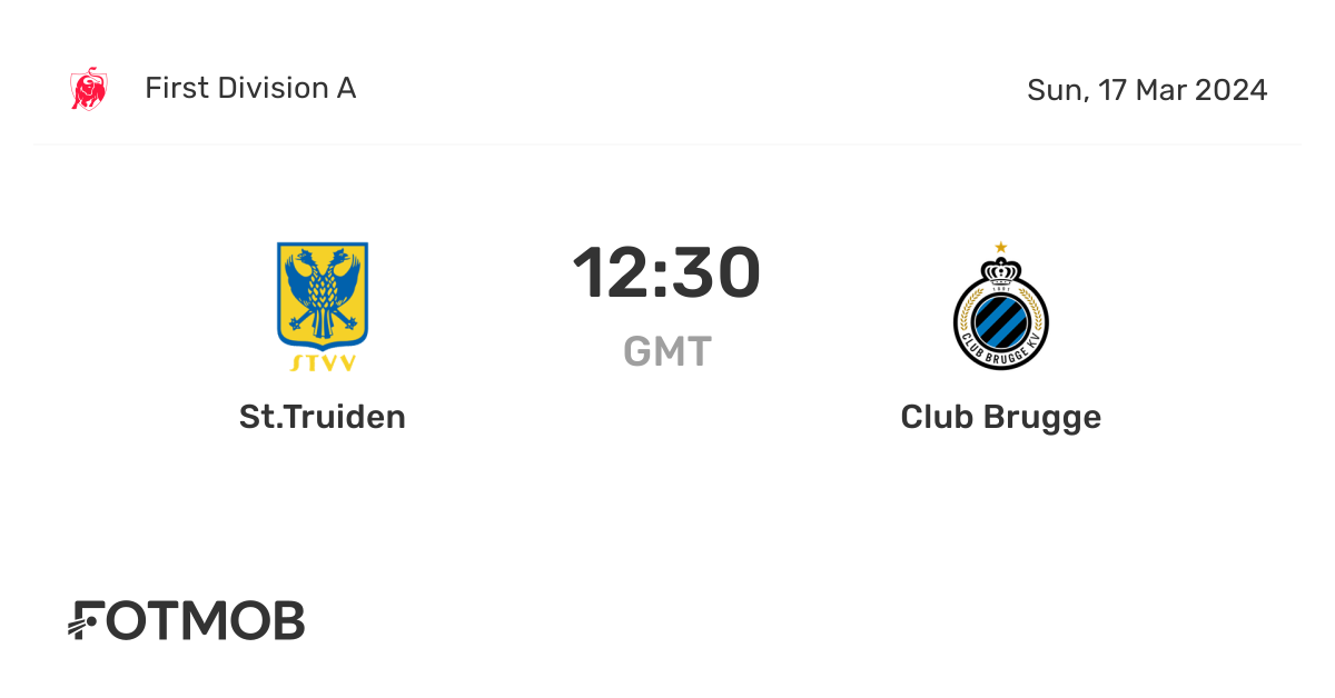 Sttruiden 대 Club Brugge 실시간 점수 예상 스타팅 라인업 및 H2h 통계