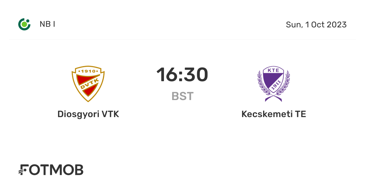 Diosgyori VTK vs Kecskemeti TE - live score, predicted lineups and H2H stats.