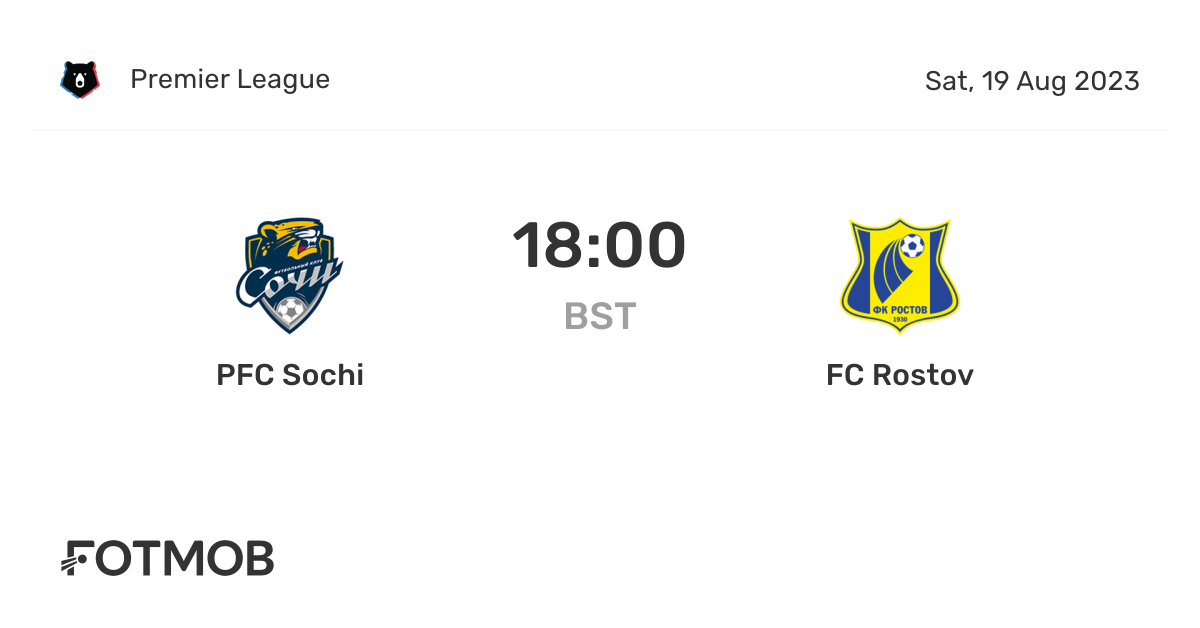 PFC Sochi vs FC Rostov - live score, predicted lineups and H2H stats.