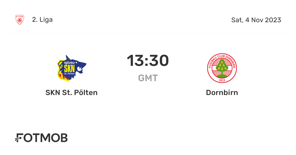 SKN St. Pölten vs Dornbirn - live score, predicted lineups and H2H stats.
