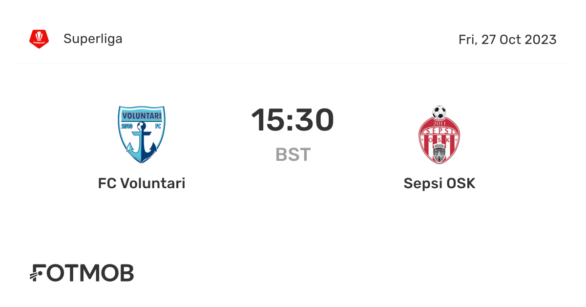 FC Voluntari vs Sepsi OSK - live score, predicted lineups and H2H stats.