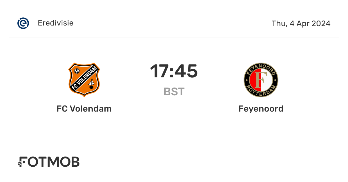 FC Volendam vs Feyenoord - live score, predicted lineups and H2H stats