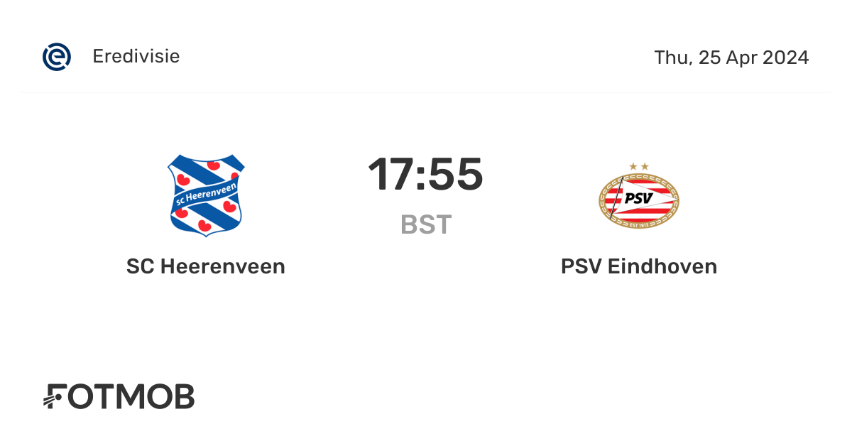 SC Heerenveen tegen PSV Eindhoven - live score, voorspelde opstellingen en H2H-statistieken