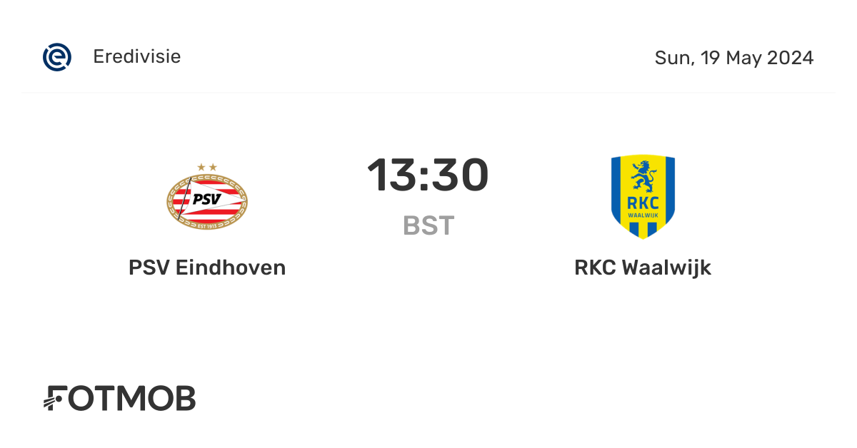 PSV Eindhoven vs RKC Waalwijk - live score, predicted lineups and H2H stats