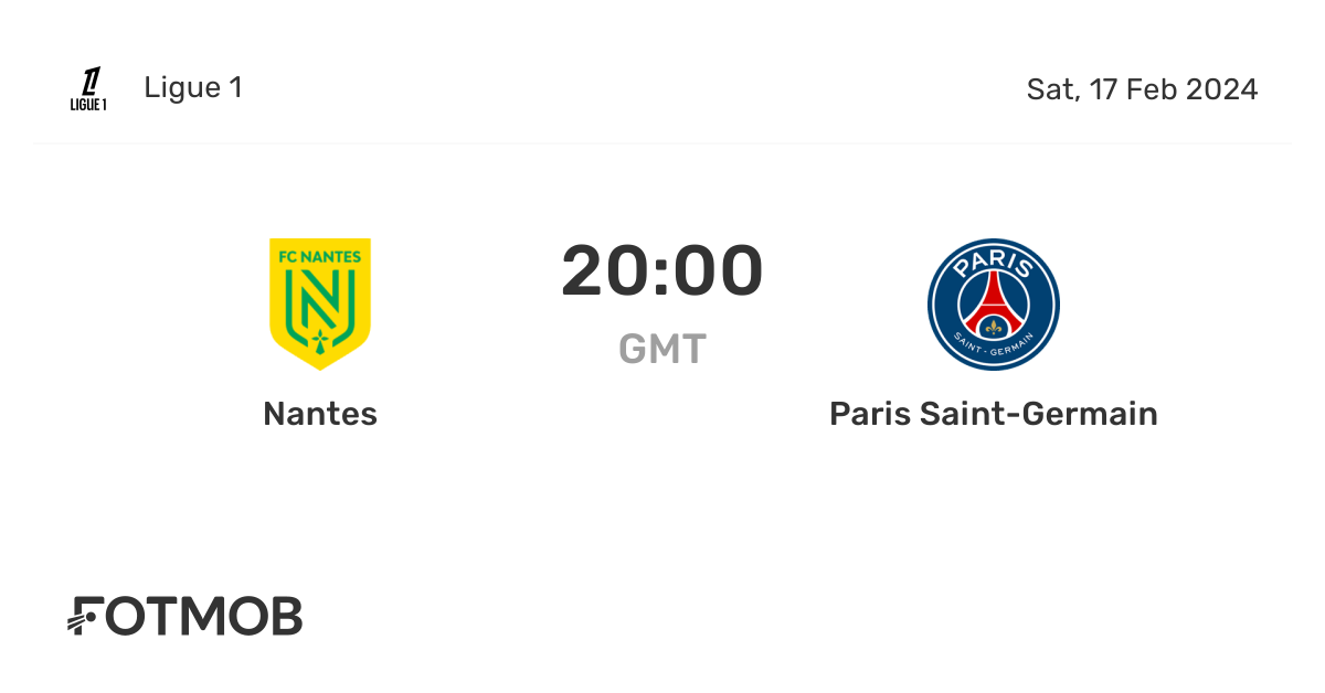 Nantes 대 Paris Saint Germain 실시간 점수 예상 스타팅 라인업 및 H2h 통계