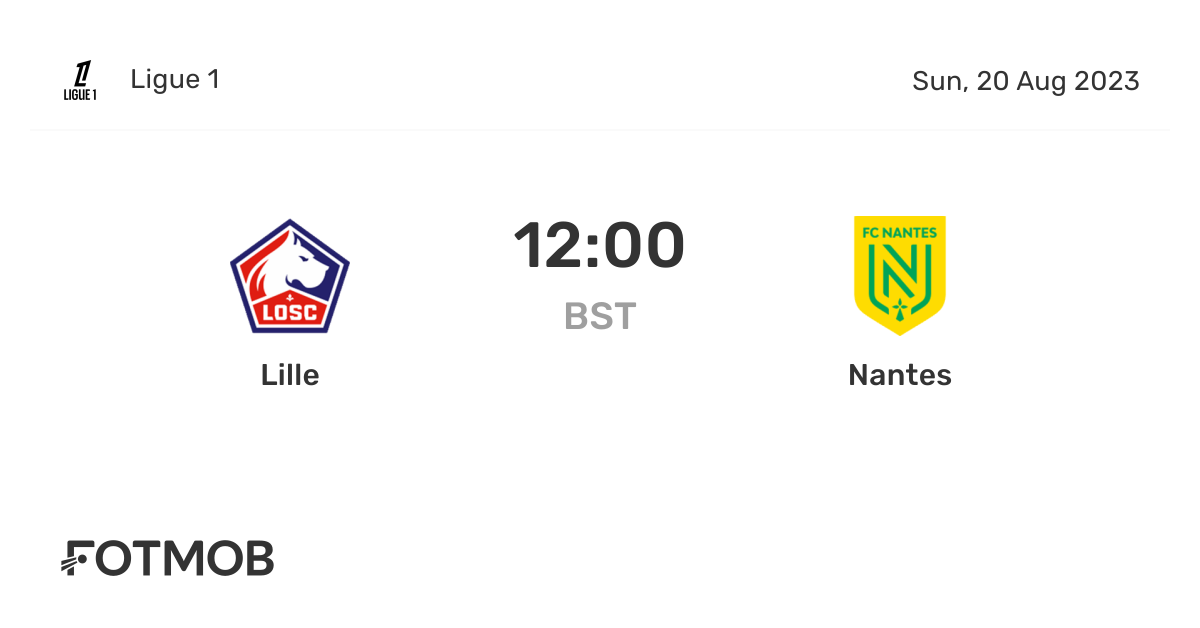 Lille vs Nantes - live score, predicted lineups and H2H stats.