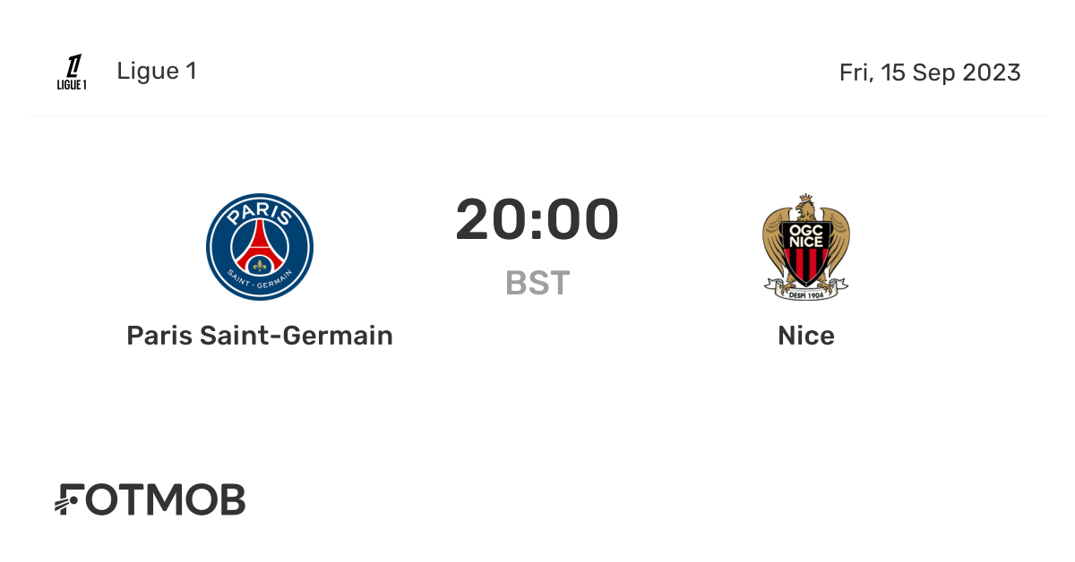 Paris Saint-Germain vs Nice - live score, predicted lineups and H2H stats.