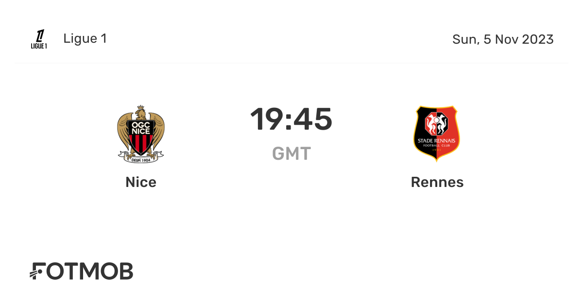 Nice vs Rennes - live score, predicted lineups and H2H stats.