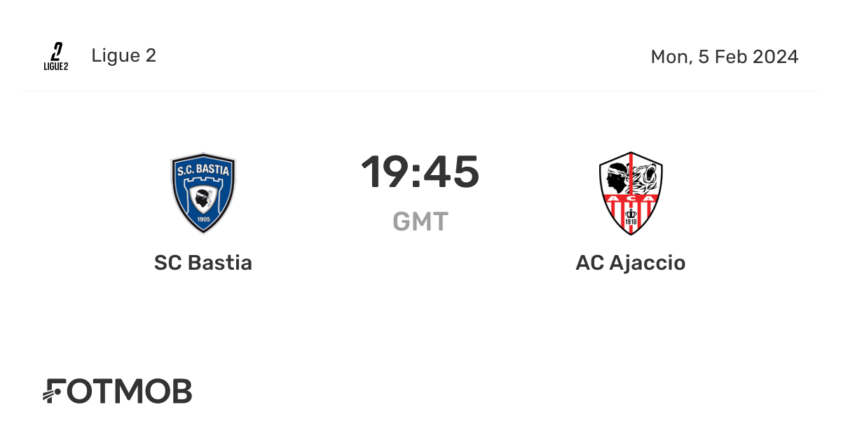 SC Bastia contre AC Ajaccio - score en direct, compositions probables et statistiques H2H