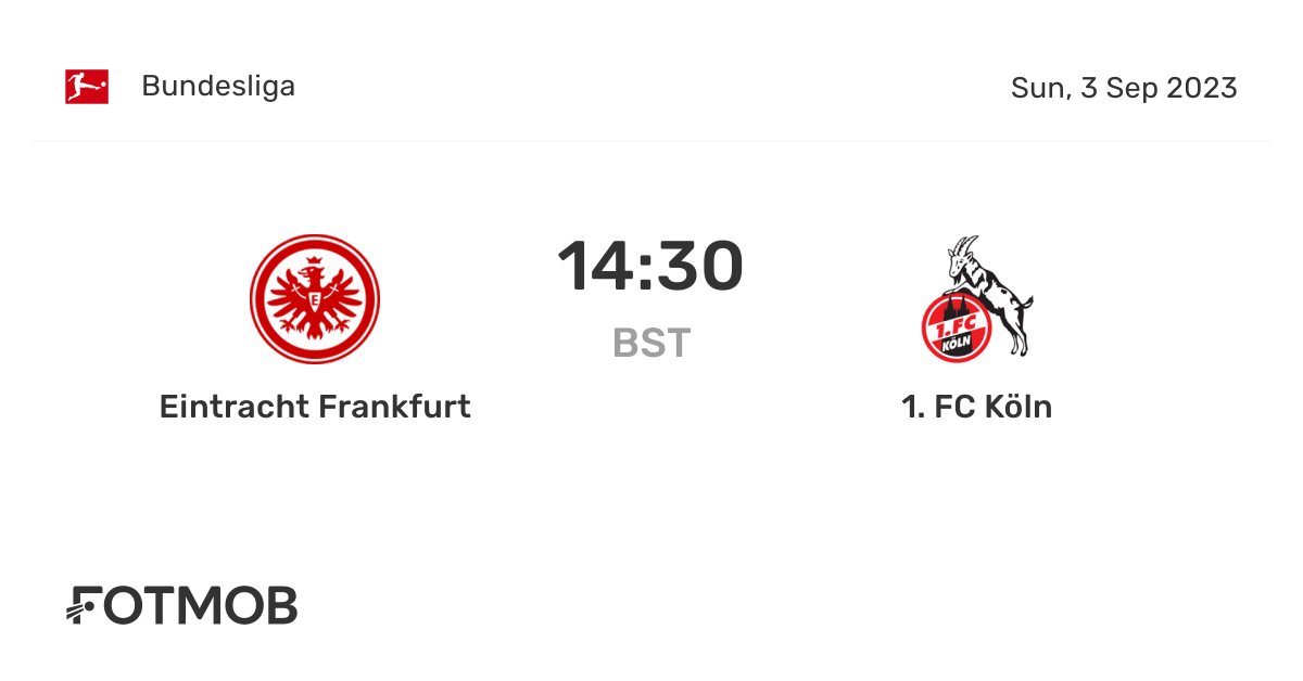 Eintracht Frankfurt vs 1. FC Köln - live score, predicted lineups and H2H stats.