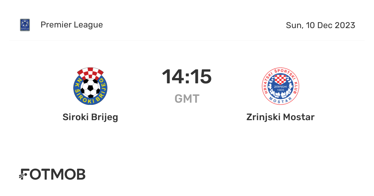 Siroki Brijeg vs Zrinjski Mostar - live score, predicted lineups and H2H stats.