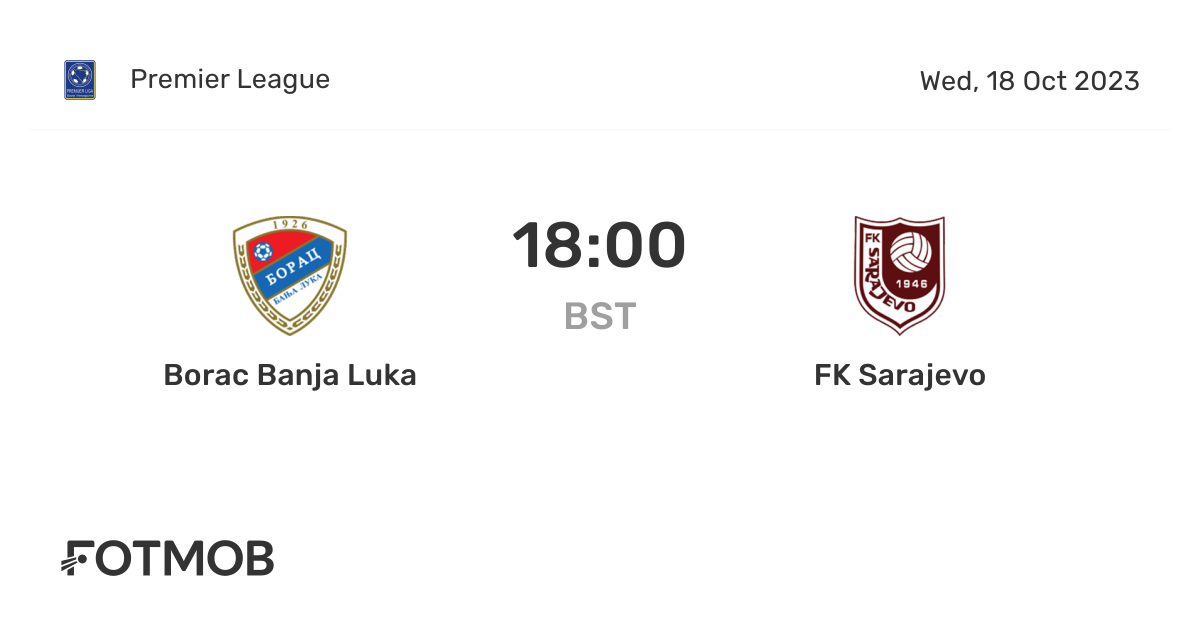 Borac Banja Luka vs FK Sarajevo - live score, predicted lineups and H2H stats.
