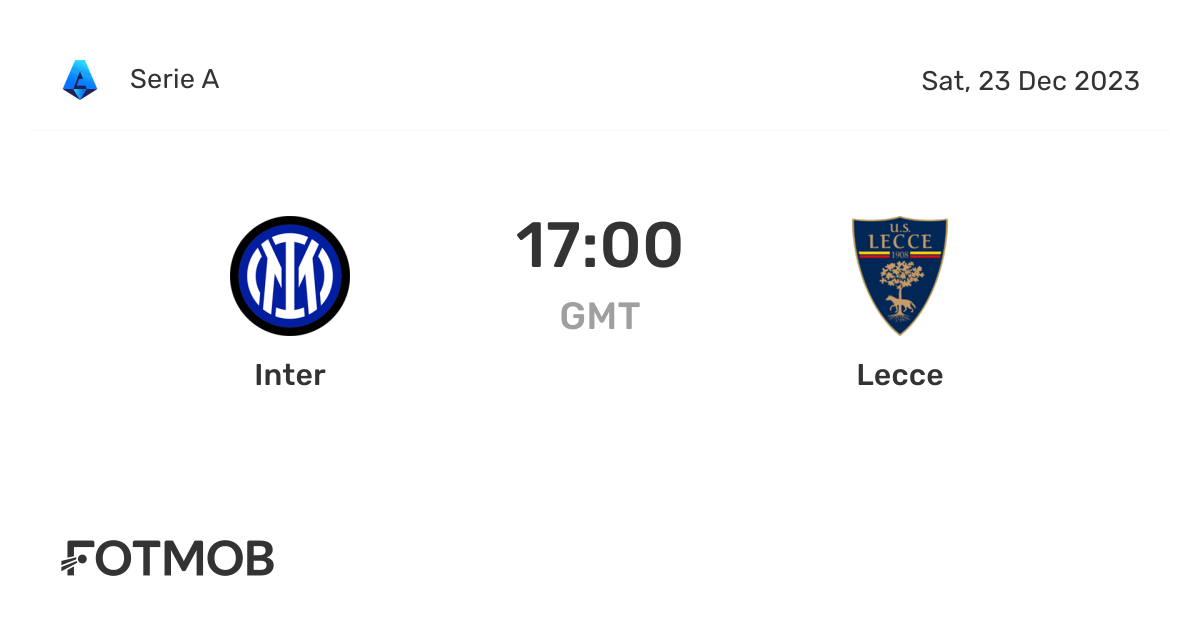 Inter vs Lecce - live score, predicted lineups and H2H stats.