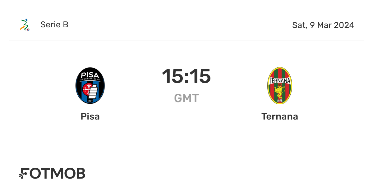 Pisa 대 Ternana 실시간 점수 예상 스타팅 라인업 및 H2h 통계