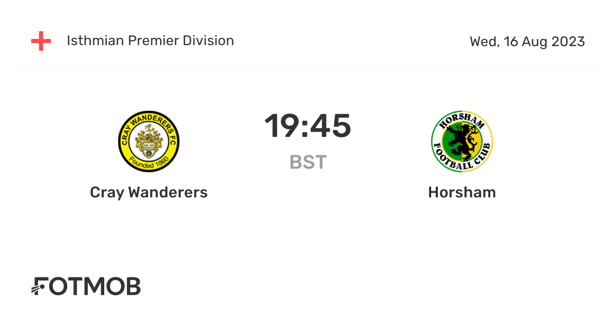Cray Wanderers vs Horsham - live score, predicted lineups and H2H stats.
