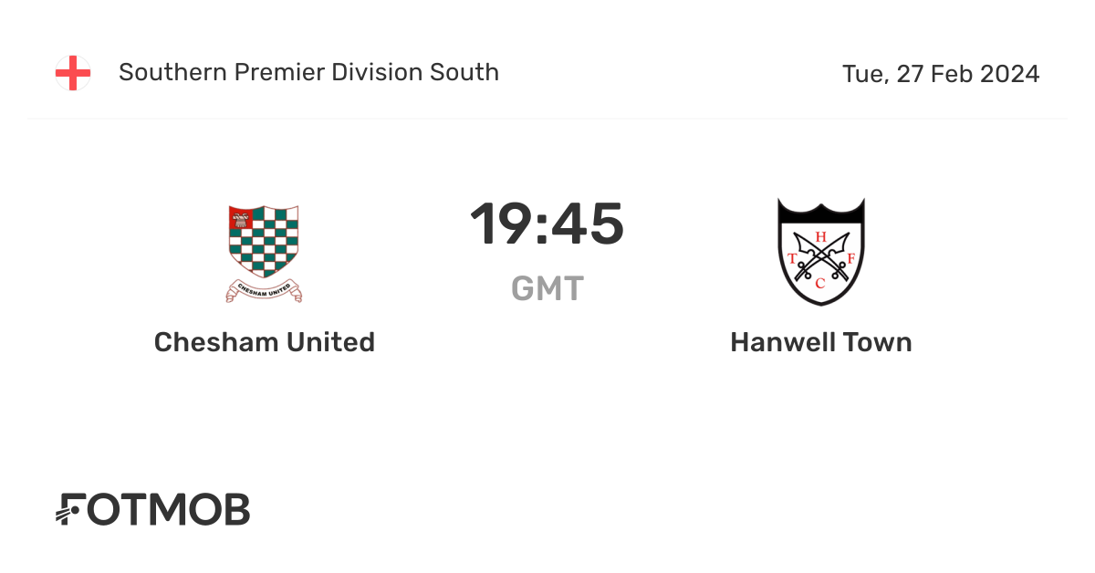 Chesham United vs Hanwell Town - live score, predicted lineups and H2H ...