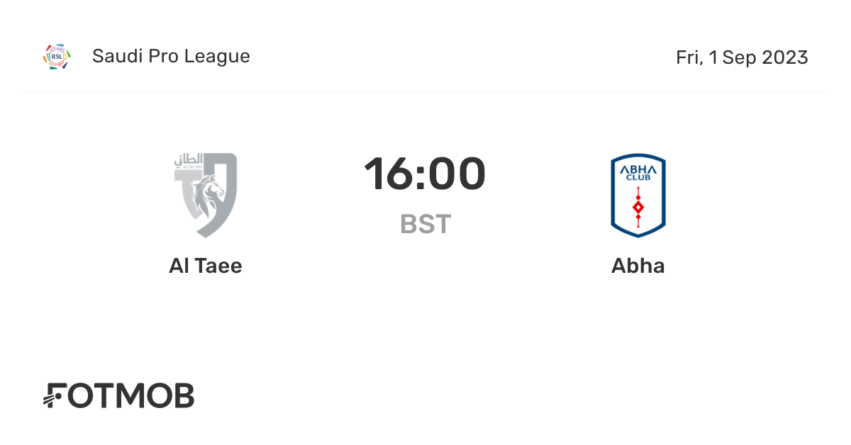 Al Taee vs Abha - live score, predicted lineups and H2H stats.