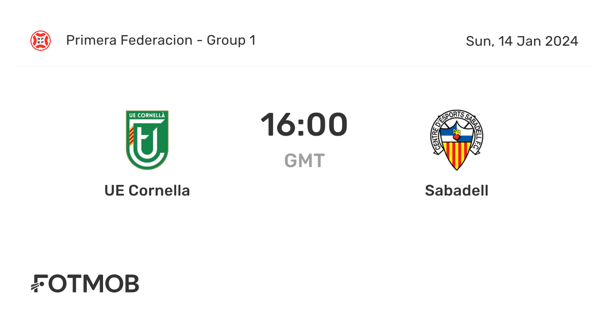 UE Cornella vs Sabadell - marcador en vivo, alineaciones previstas y estadísticas H2H