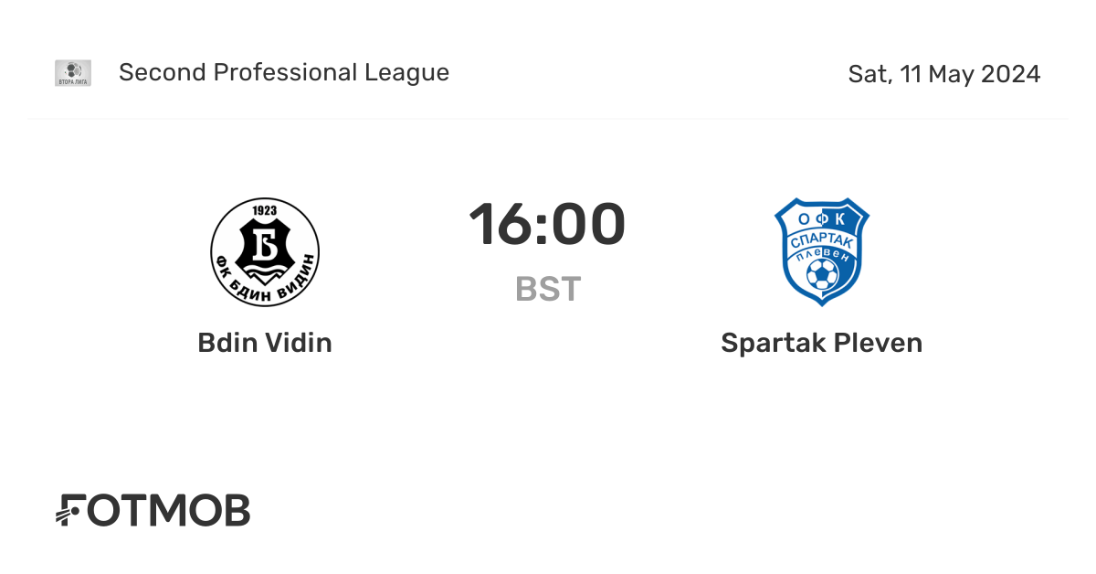 Bdin Vidin vs Spartak Pleven - live score, predicted lineups and H2H stats