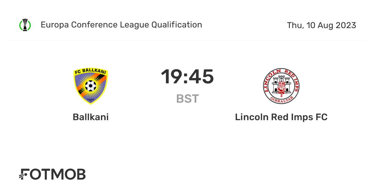 Ballkani vs Lincoln Red Imps FC - live score, predicted lineups and H2H stats.