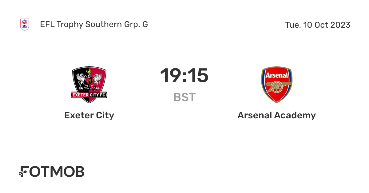 Exeter City vs Arsenal Academy - live score, predicted lineups and H2H ...