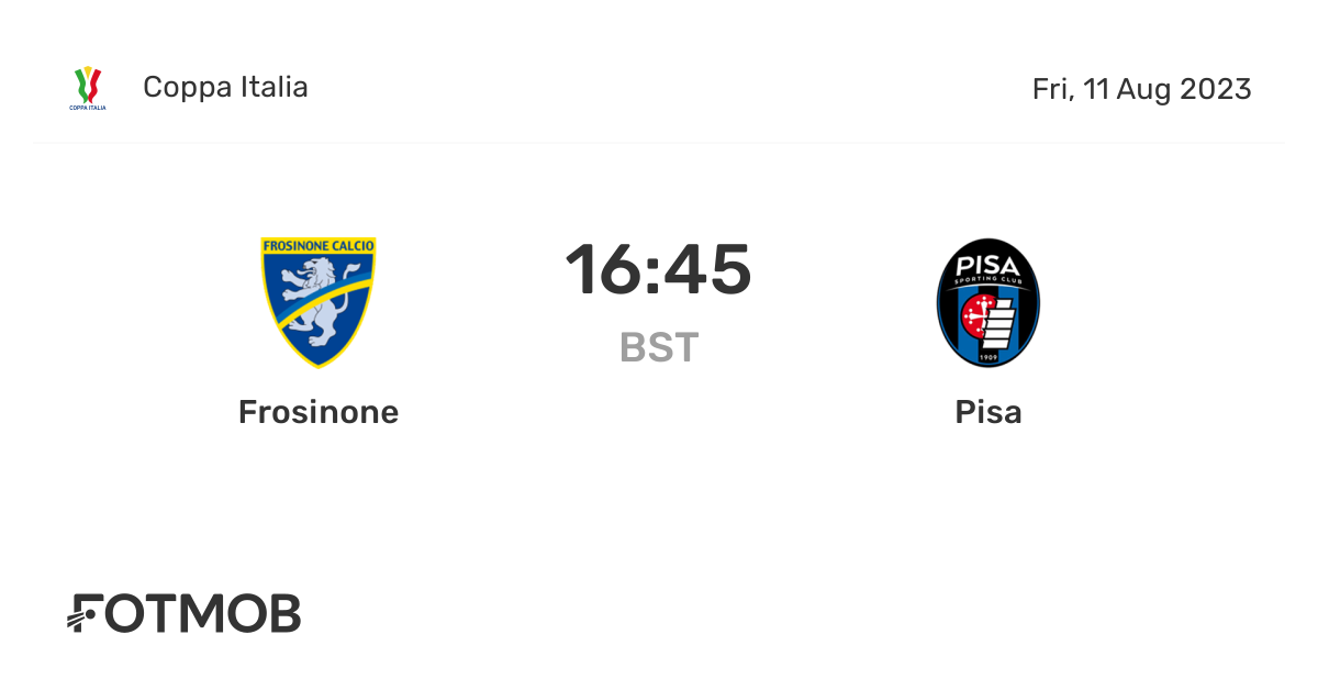 Frosinone 대 Pisa 실시간 점수 예상 스타팅 라인업 및 H2h 통계
