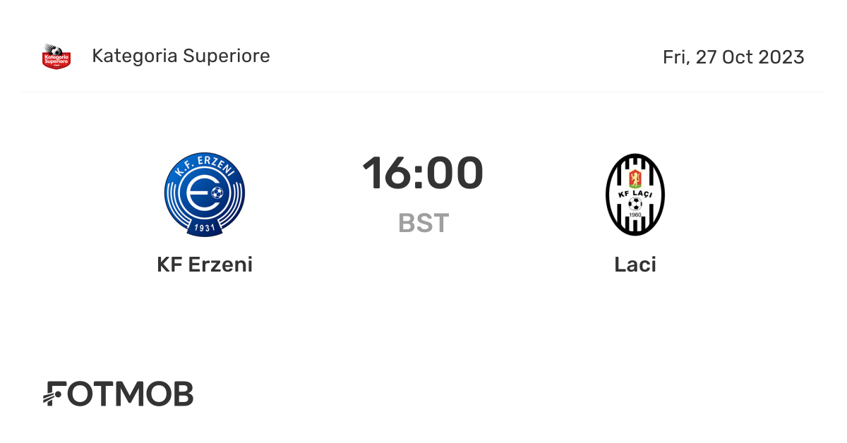 KF Erzeni vs Laci - live score, predicted lineups and H2H stats.