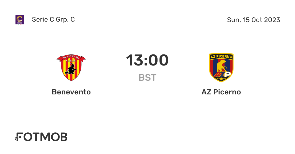 Benevento vs AZ Picerno - live score, predicted lineups and H2H stats.