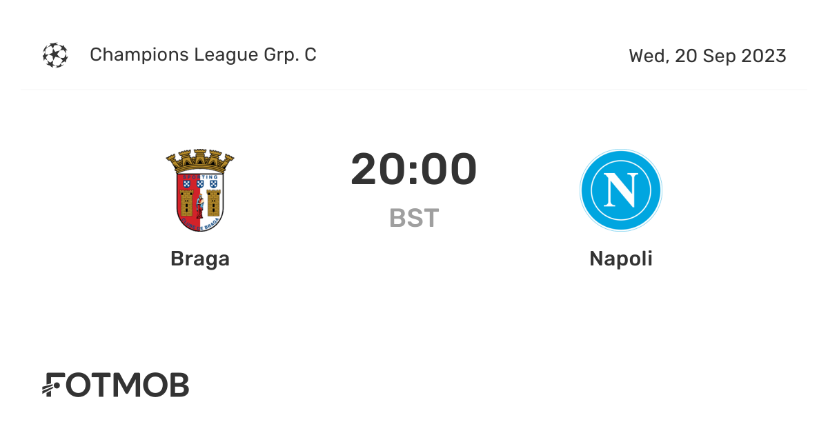 Braga vs Napoli - live score, predicted lineups and H2H stats.