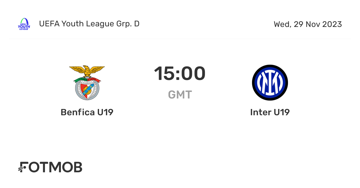 Benfica U19 vs Inter U19 - live score, predicted lineups and H2H stats