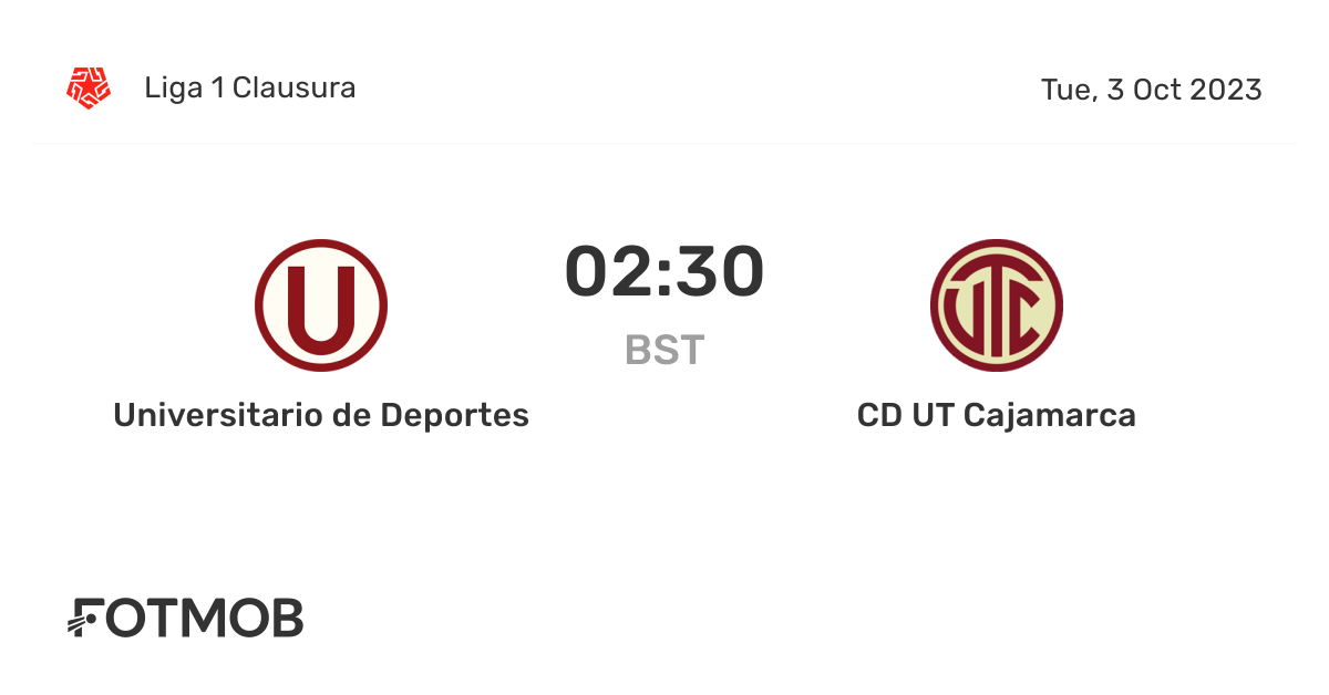 Universitario de Deportes contre CD UT Cajamarca - score en direct ...
