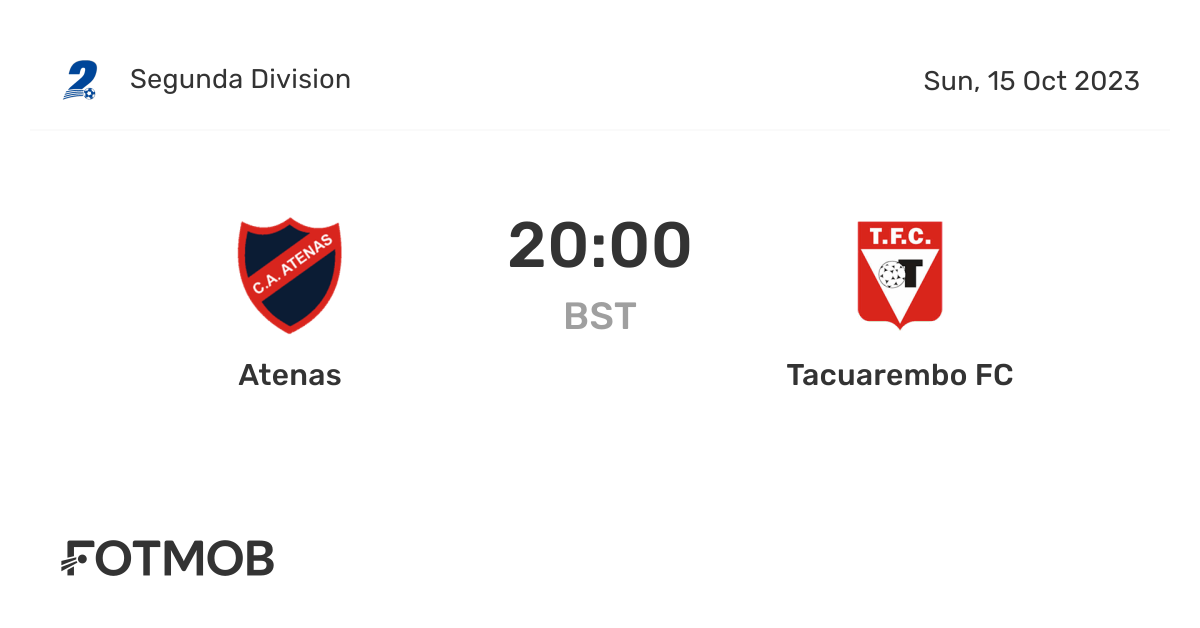 Atenas vs Tacuarembo FC - live score, predicted lineups and H2H stats.