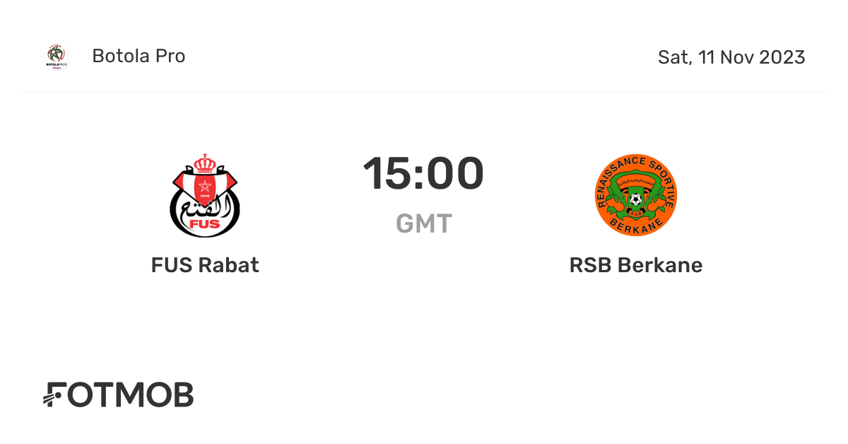 FUS Rabat vs RSB Berkane - live score, predicted lineups and H2H stats.
