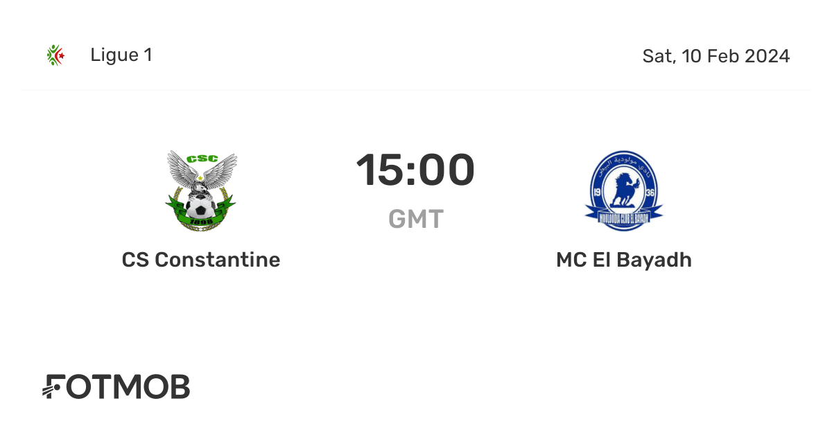 CS Constantine vs MC El Bayadh - live score, predicted lineups and H2H ...
