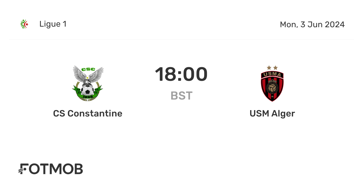 CS Constantine vs USM Alger - live score, predicted lineups and H2H stats