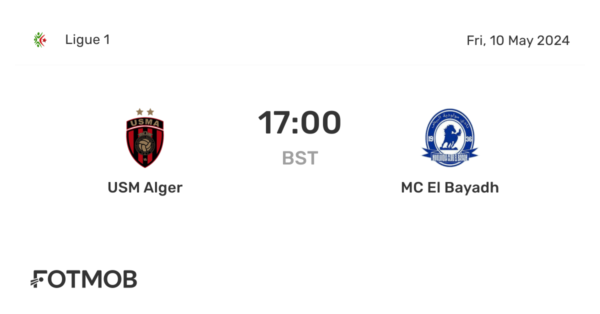 USM Alger vs MC El Bayadh - marcador en vivo, alineaciones previstas y estadísticas H2H
