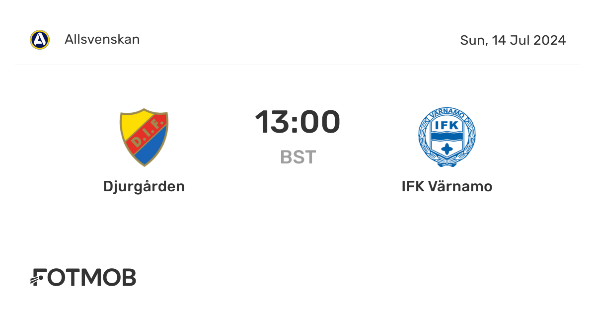 Djurgården vs IFK Värnamo - live score, predicted lineups and H2H stats