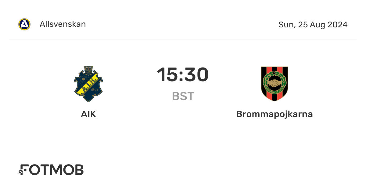 AIK mot Brommapojkarna - live resultat, förväntad startelva och H2H statistik