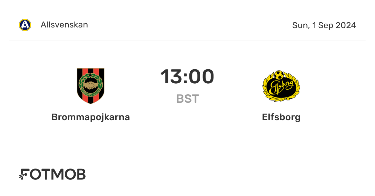 Brommapojkarna mot Elfsborg - live resultat, förväntad startelva och H2H statistik
