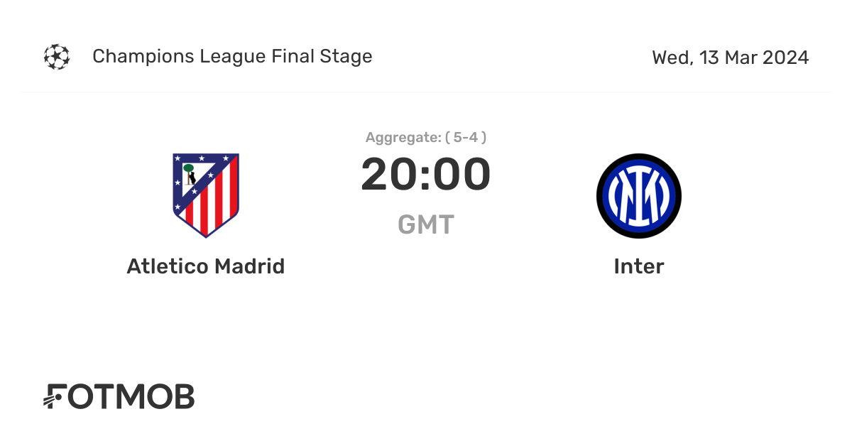 Atletico Madrid 대 Inter 실시간 점수 예상 스타팅 라인업 및 H2h 통계