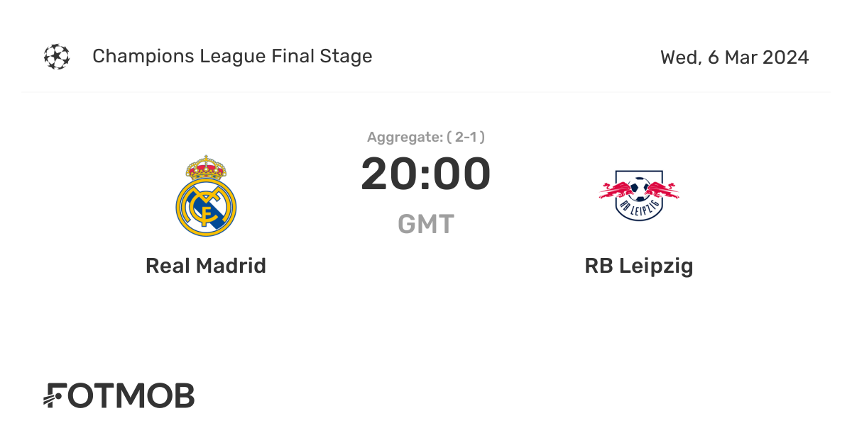 Real Madrid 대 Rb Leipzig 실시간 점수 예상 스타팅 라인업 및 H2h 통계